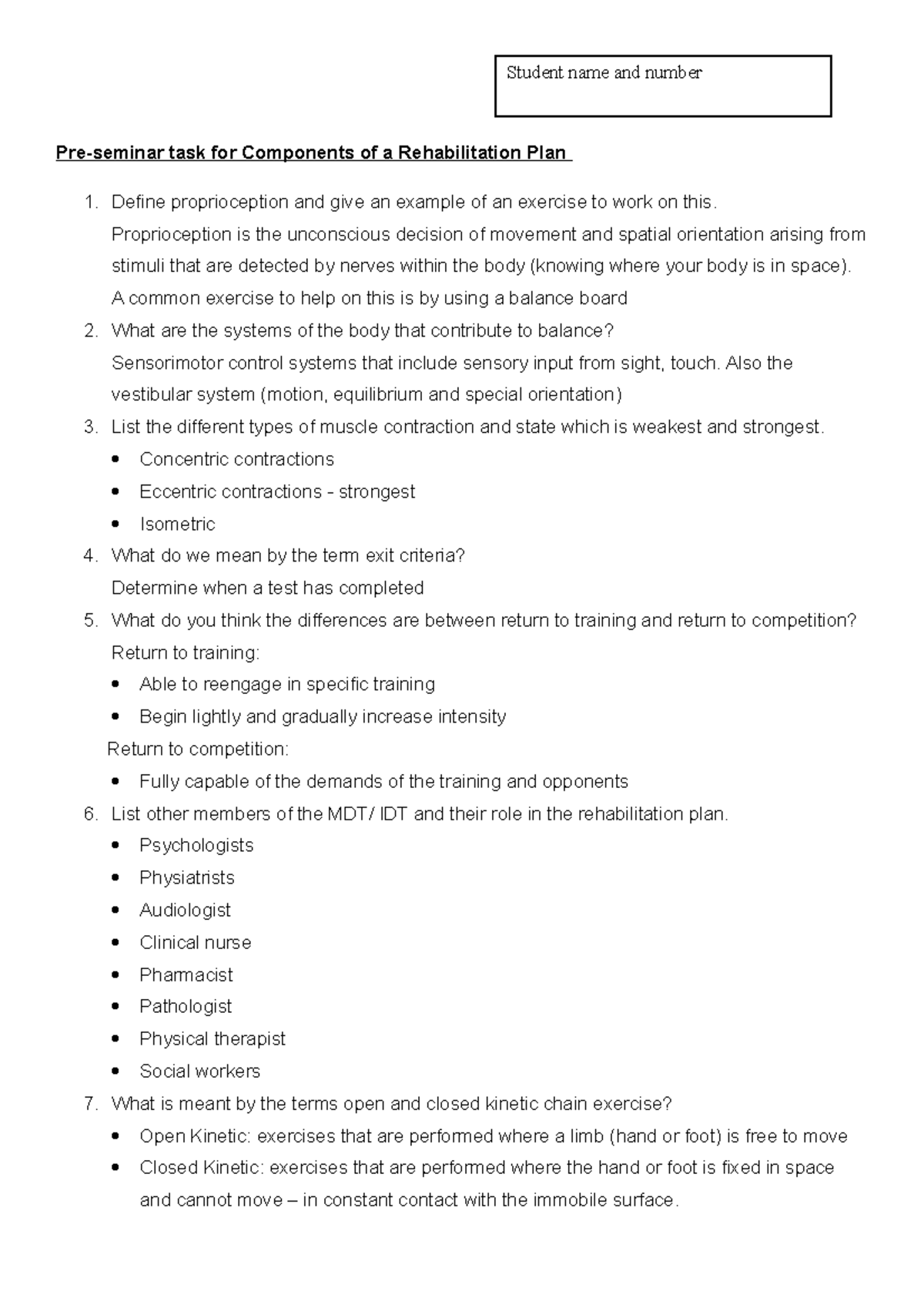 PS - Components of a Rehab Plan - Pre-seminar task for Components of a ...