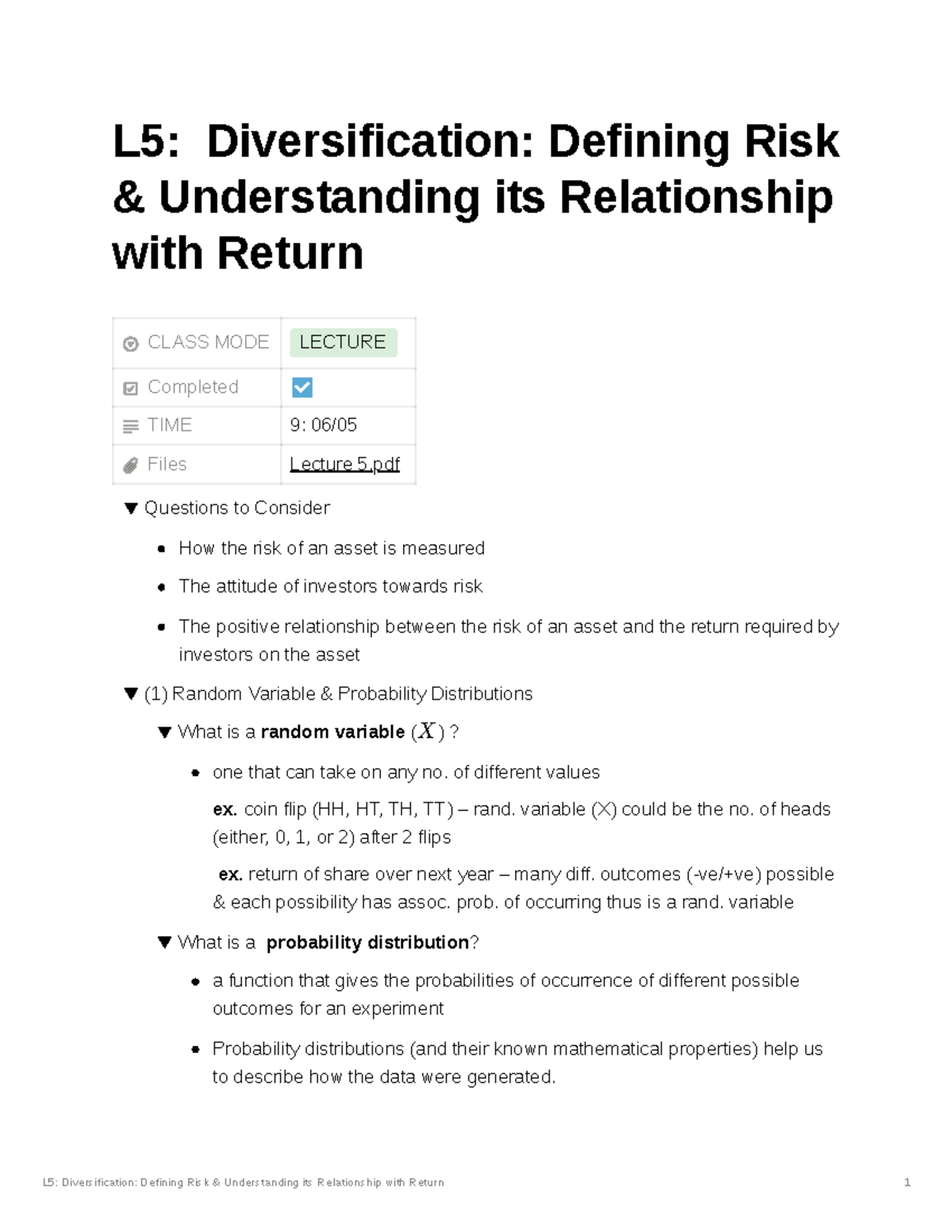 L5 Diversification Defining Risk & Understanding i ...