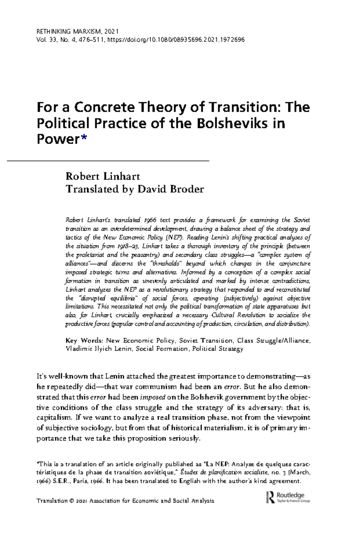 For a Concrete Theory of Transition The Political Practice - Robert ...