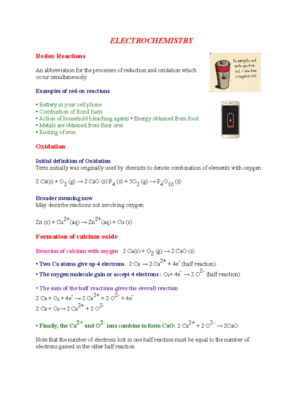 Electrochemistry - ELECTROCHEMISTRY Redox Reactions An abbreviation for ...