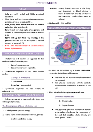 CYTO - Cells - CYTO311: Cytogenetics - Lecture Cells Cells Cells are ...
