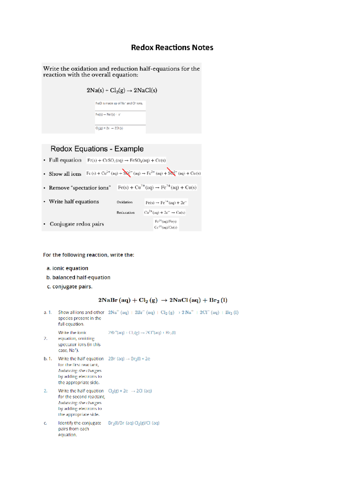 Redox Reactions Notes - Redox Reactions Notes Trends in the reactivity ...