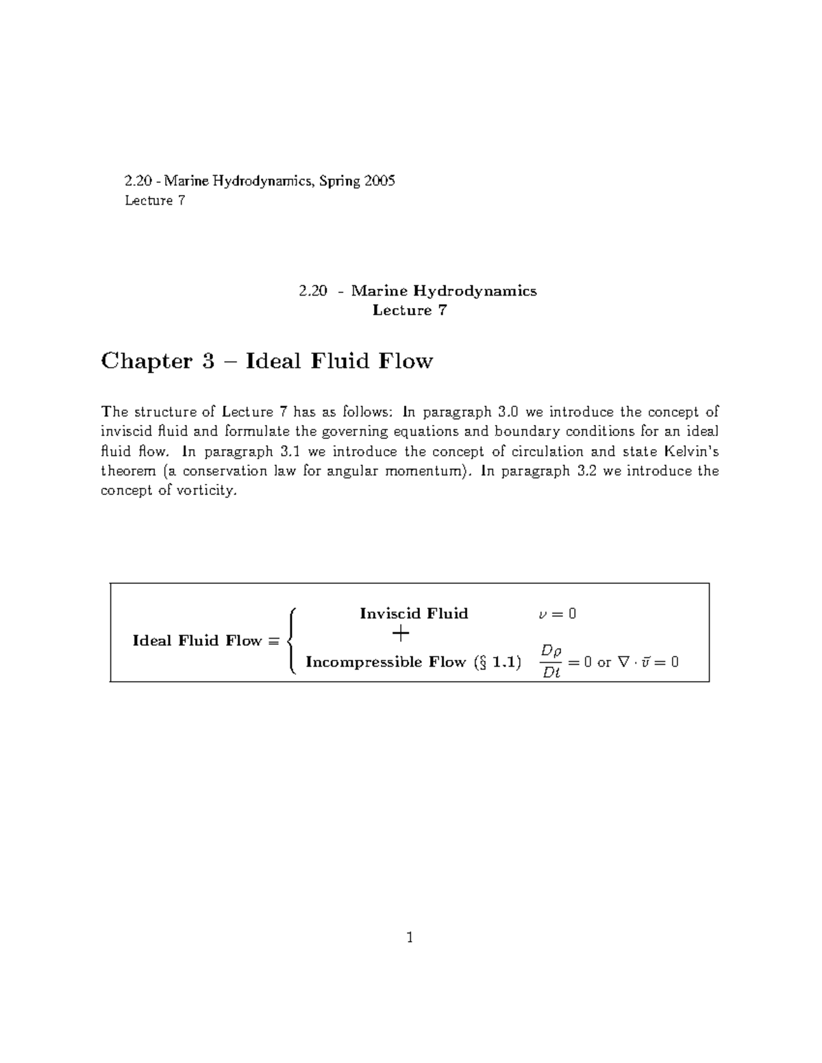 Lecture 7 on solid mechanics - Lecture 7 - Marine Hydrodynamics Lecture 7 Chapter 3 – Ideal ...