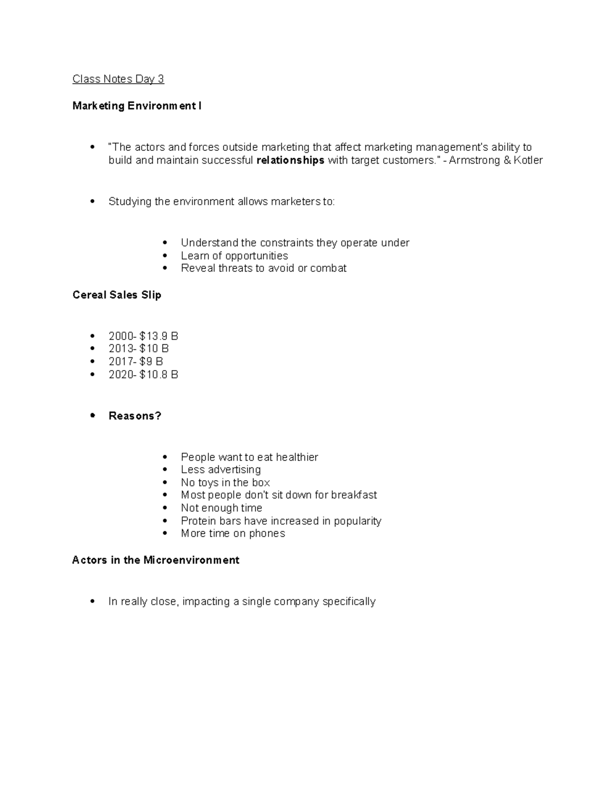Marketing Class Notes Day 3 - Class Notes Day 3 Marketing Environment I ...