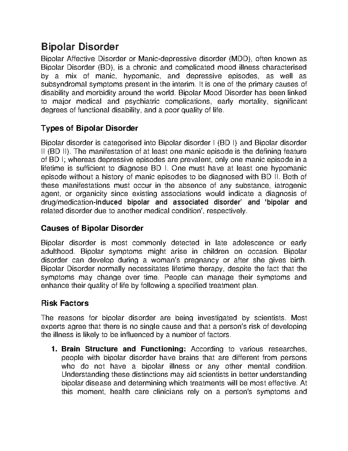 Bipolar Disorder - Lecture notes 30 - Bipolar Disorder Bipolar ...