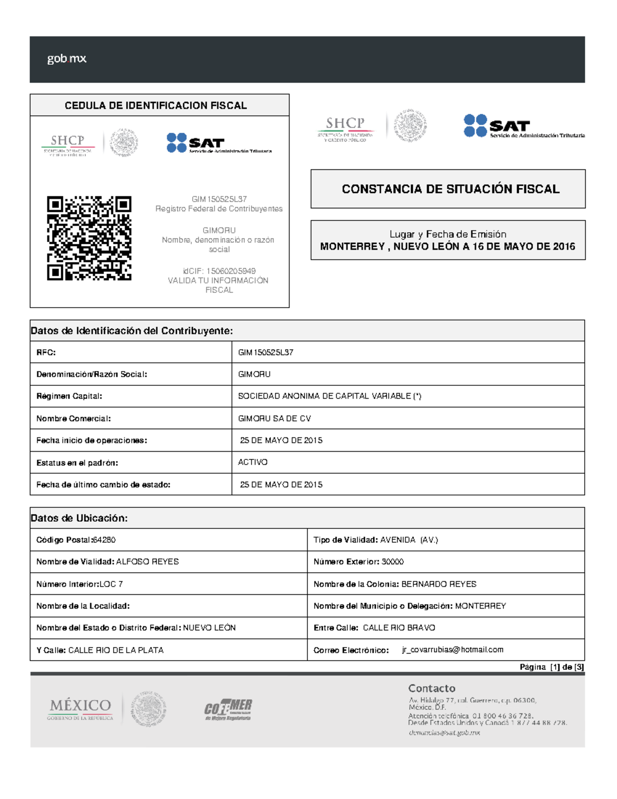 Gimoru cedula fiscal - PARA UNA EMPRESA - Página [1] de [3] CEDULA DE ...