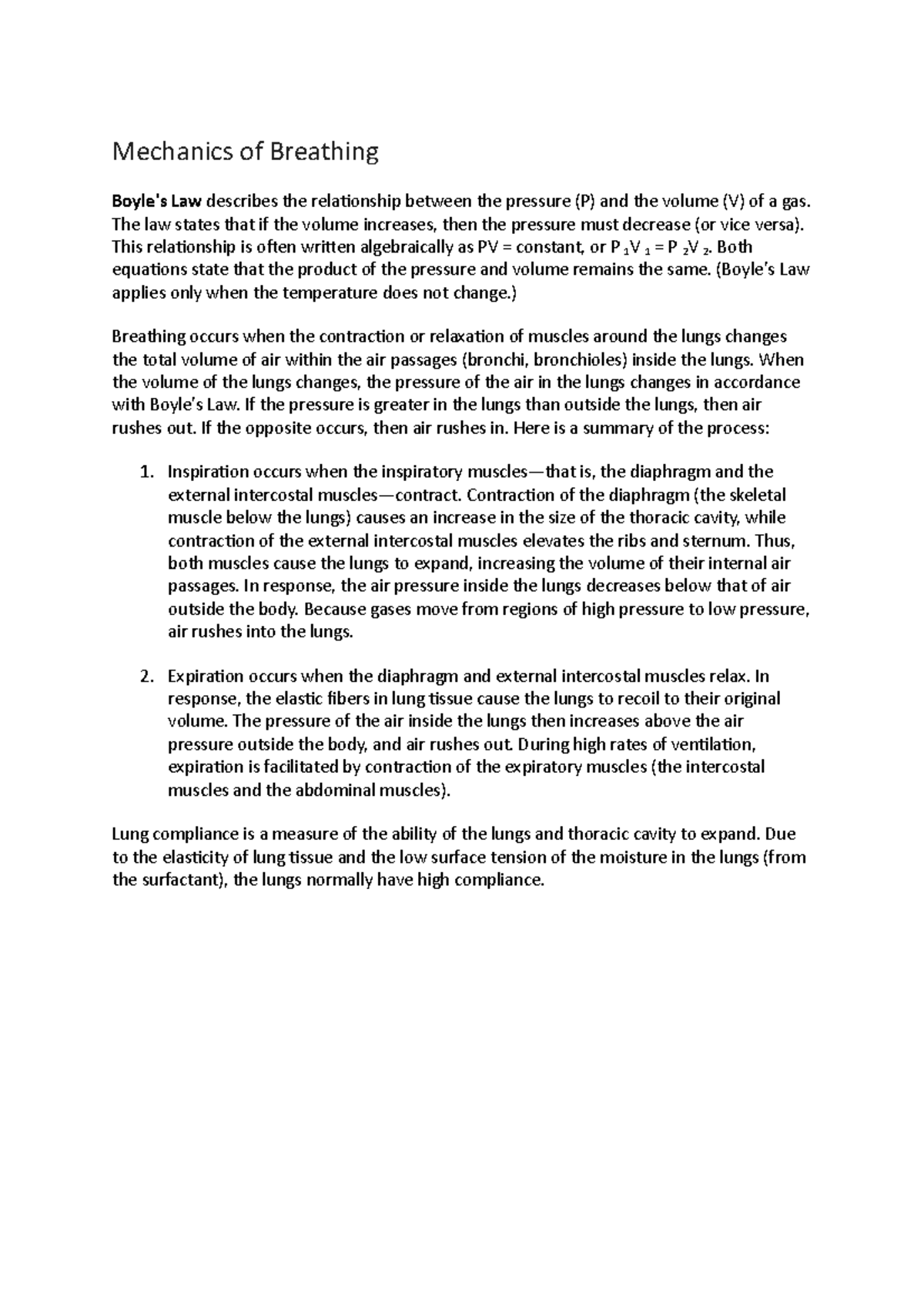Mechanics of breathing - Mechanics of Breathing Boyle's Law describes ...