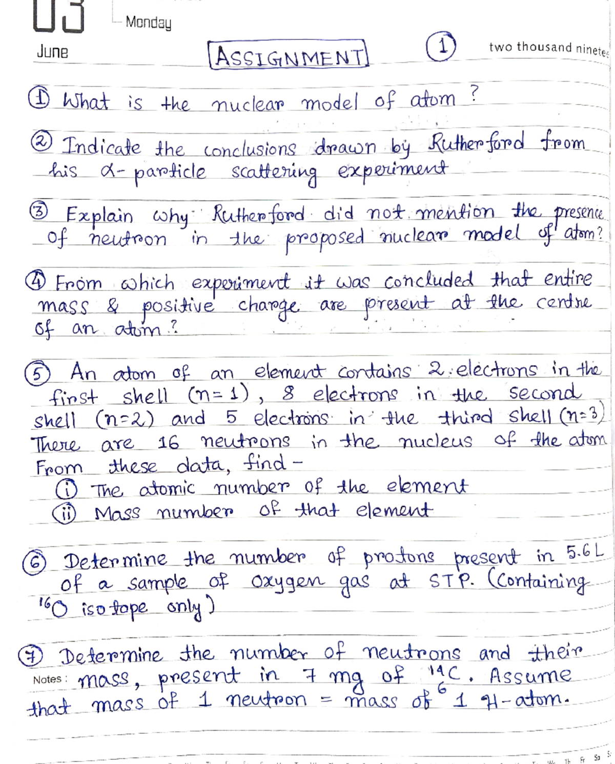 Atomic structure assignment - st xaviers - Studocu