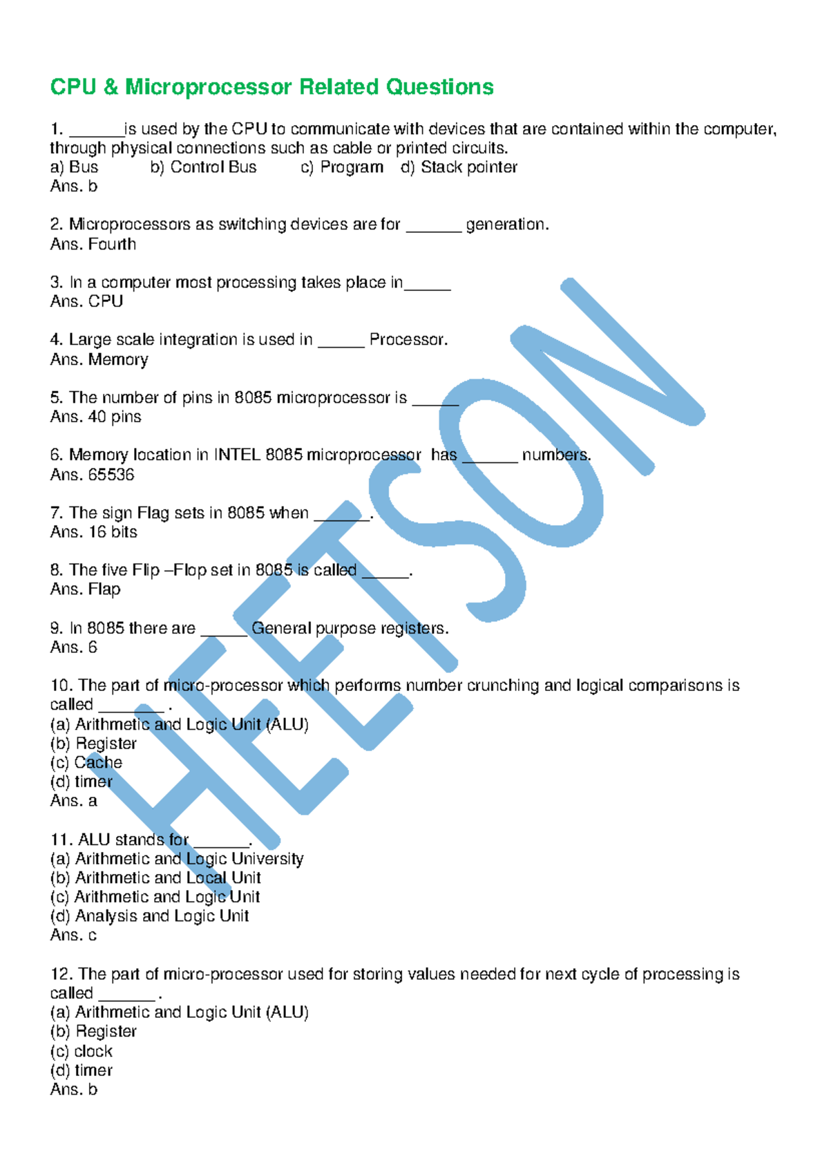CPU MCQ Question - CPU & Microprocessor Related Questions ______is used by the CPU to - Studocu