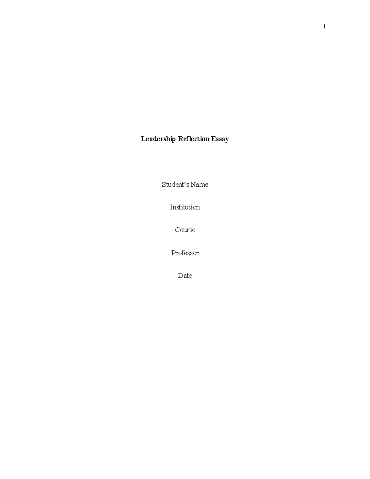 Leadership Reflection Essay - Leadership Reflection Essay Student’s ...