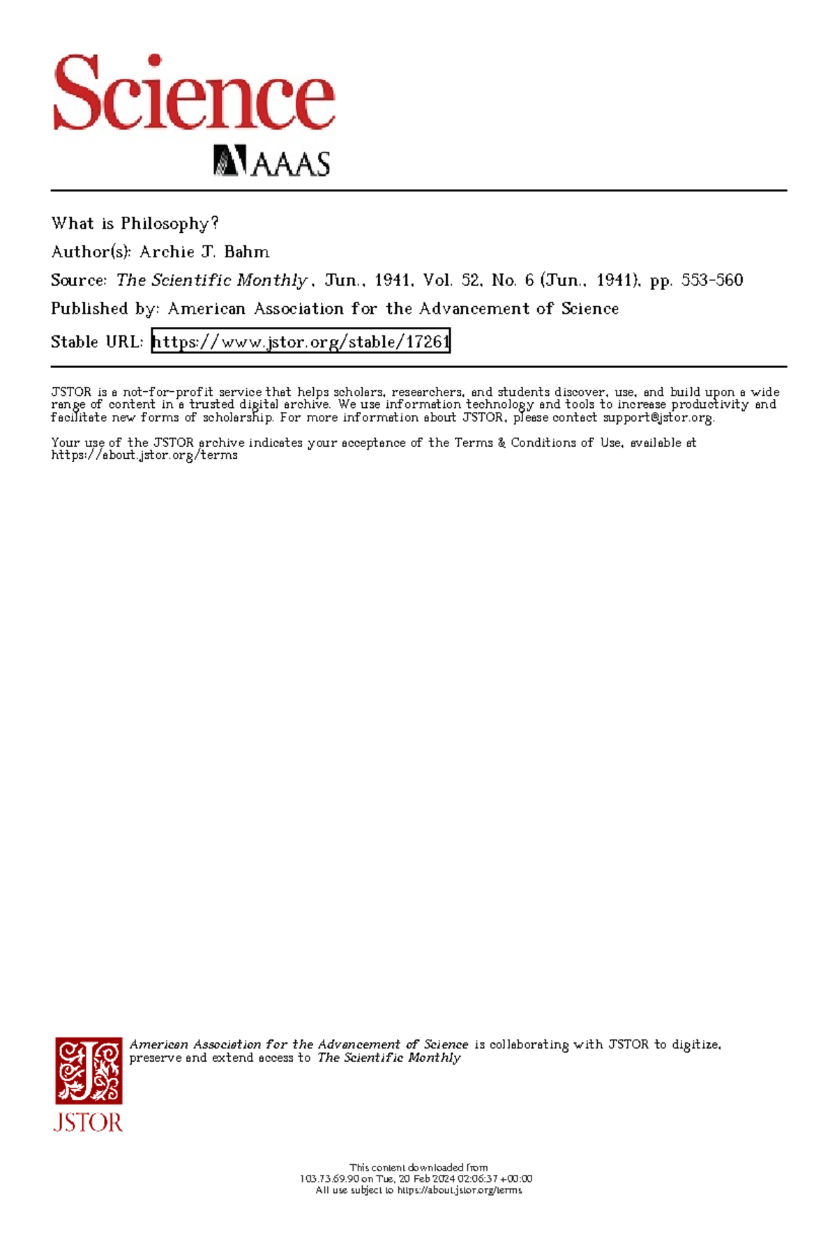 What-is-Philosophy - SUMMARY - Author(s): Archie J. Bahm Source: The ...