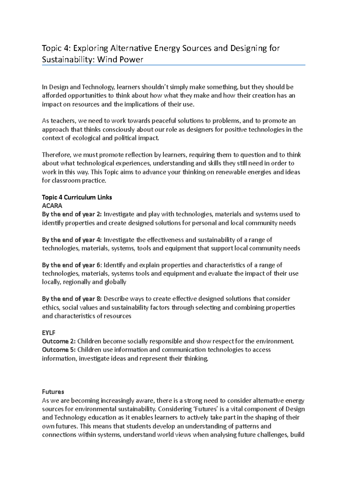Topic 4- Exploring Alternative Energy Sources and Designing for ...