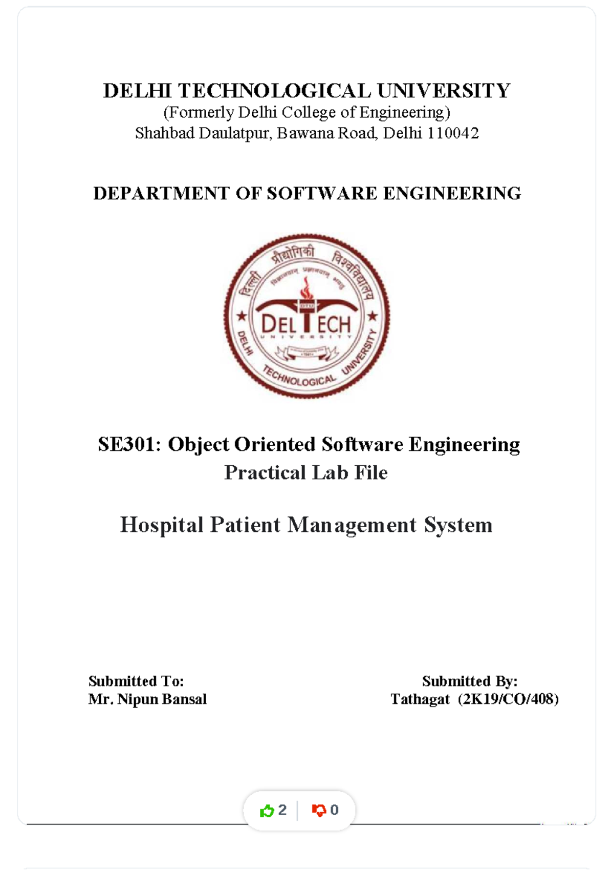Oose Lab File Object Oriented Lab File Delhi Technological