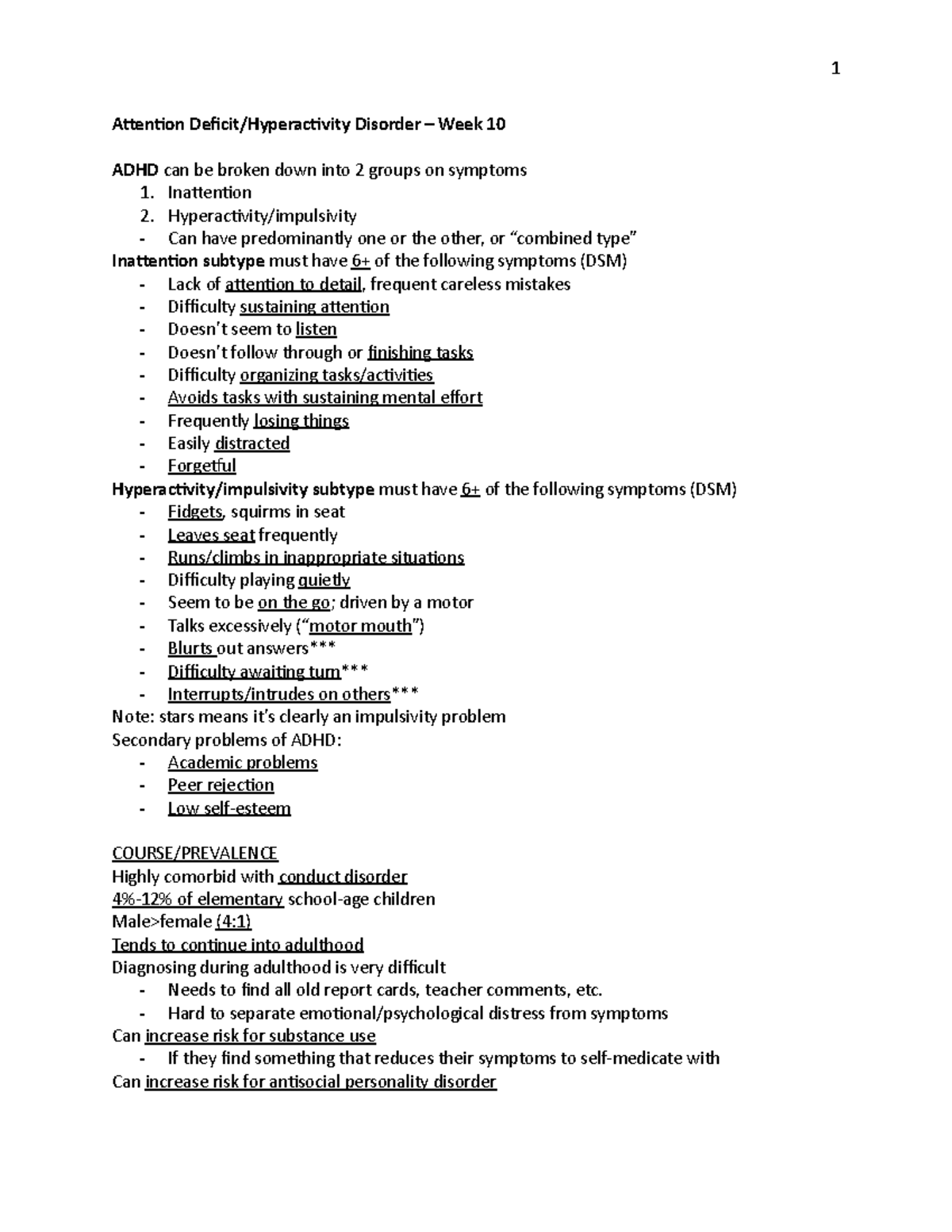 PSY3330 Unit 3 Notes - Attention Deficit/Hyperactivity Disorder – Week ...