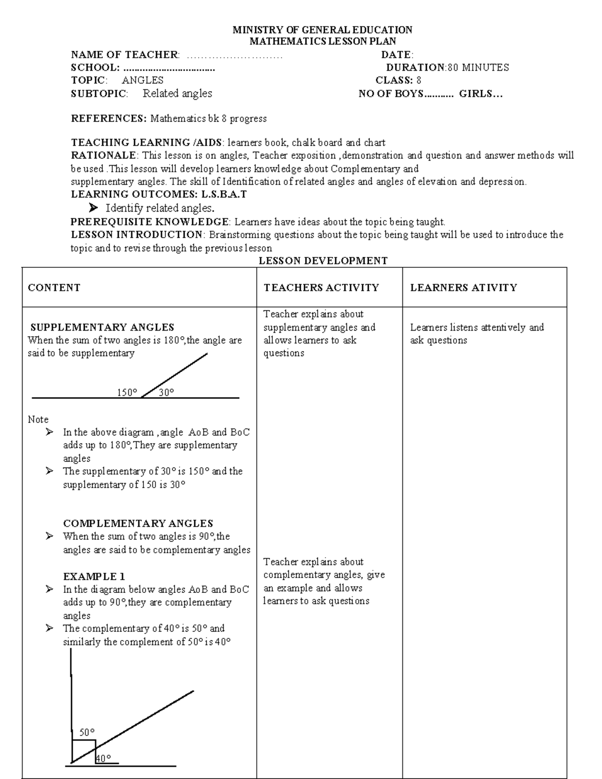 11 - Lecture notes - MINISTRY OF GENERAL EDUCATION MATHEMATICS LESSON ...