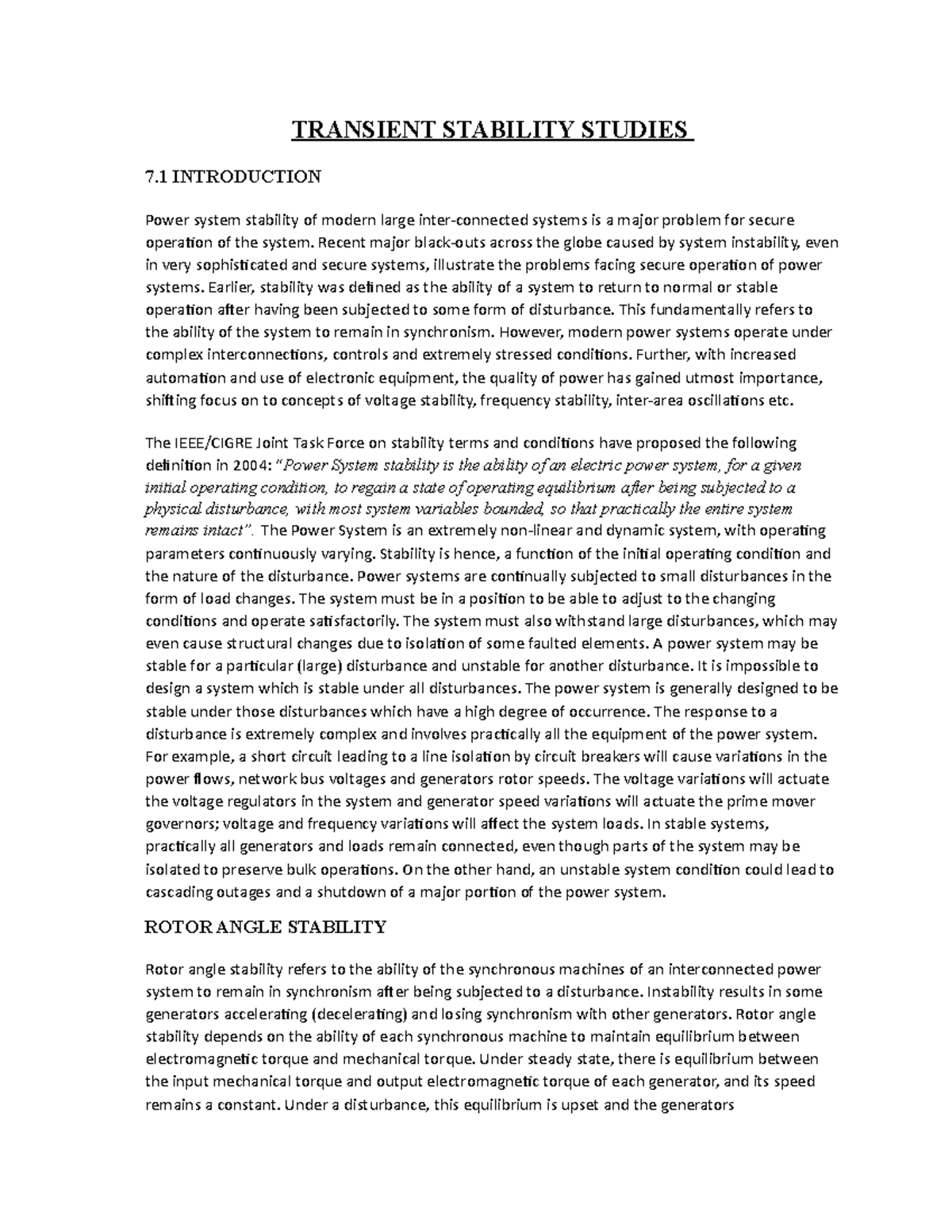 Transient Stability Studies - TRANSIENT STABILITY STUDIES 7 ...
