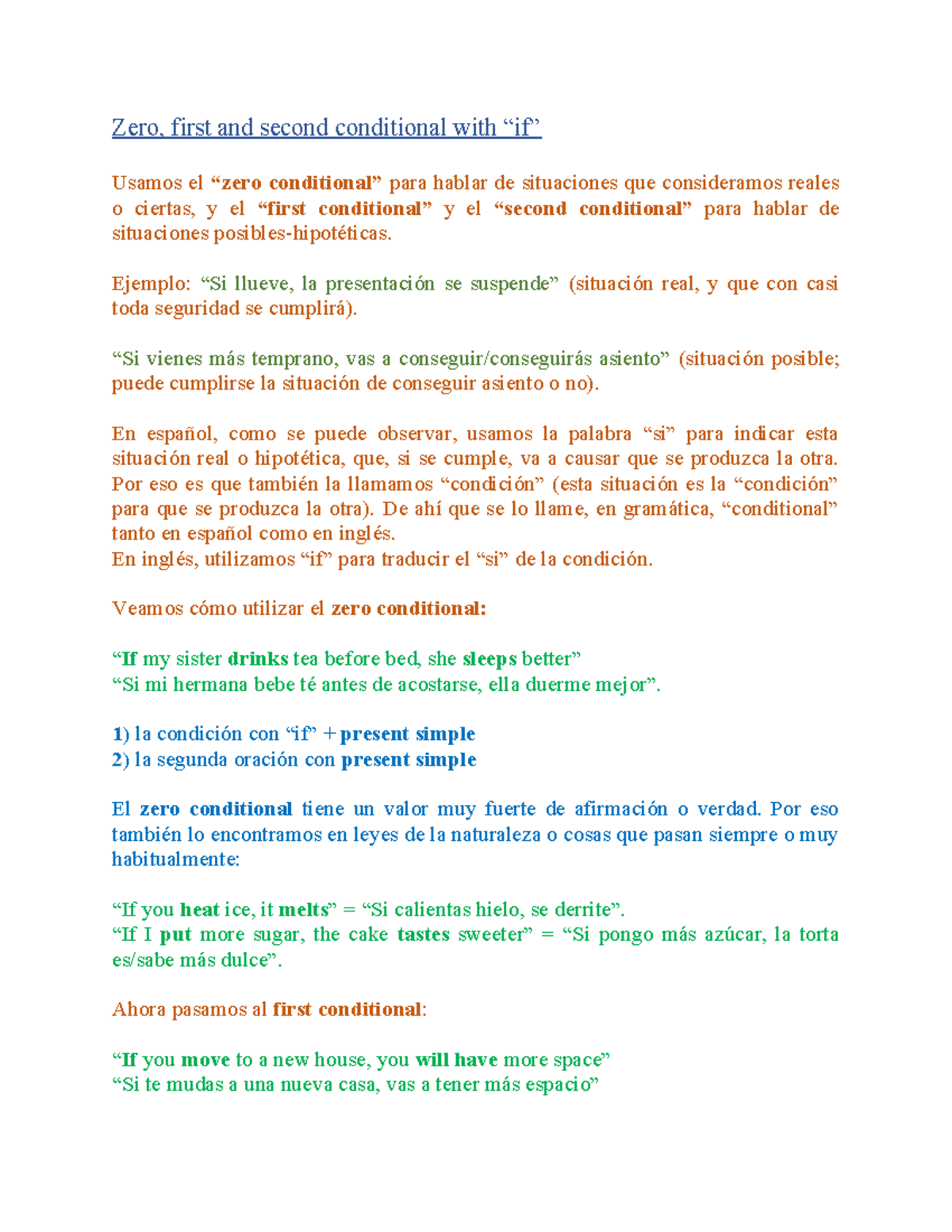 Conditionals - Condicionales en inglés - Zero, first and second ...