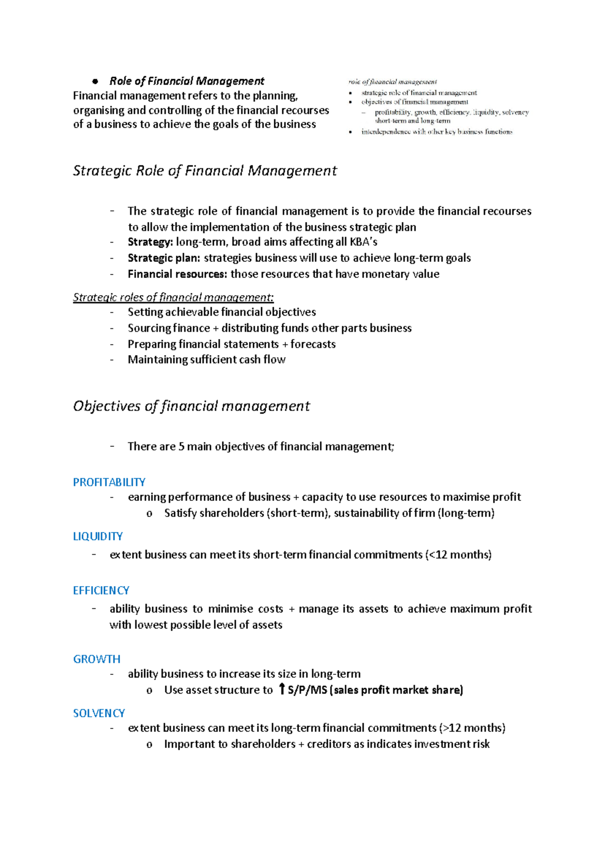Finance HSC Study Notes - Role of Financial Management Financial ...