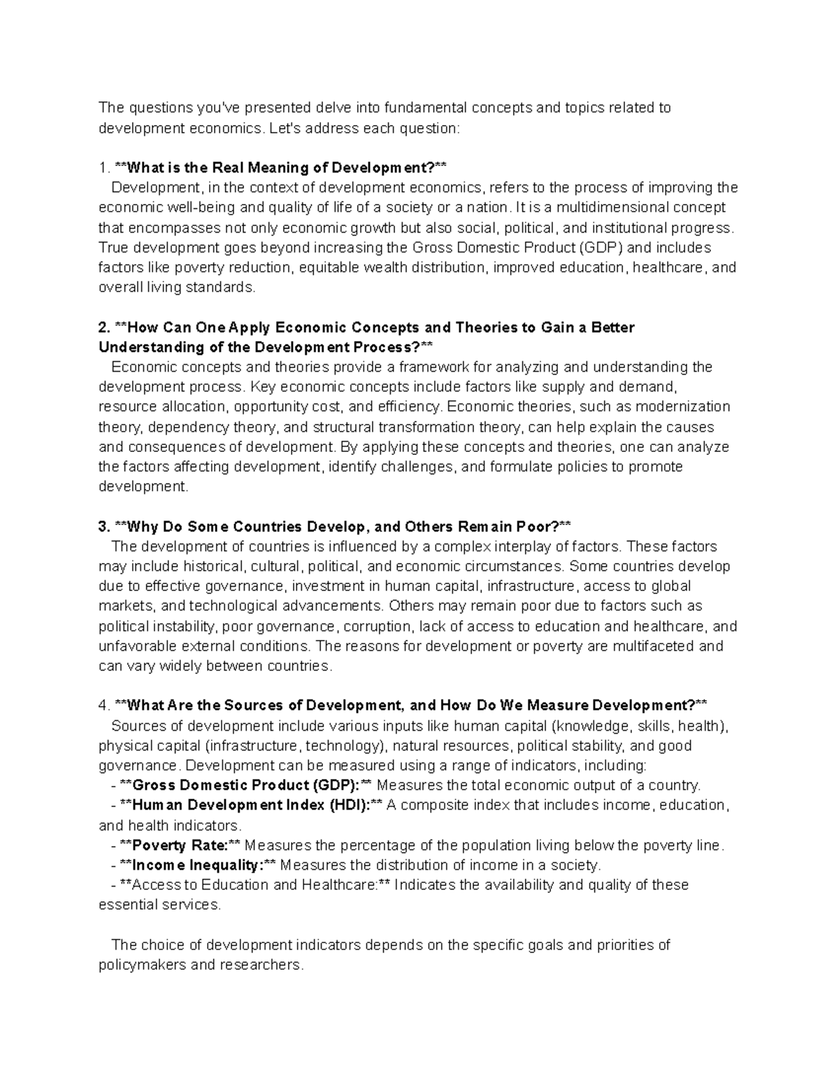 ECON 2 - questions that are related to development economics - The ...