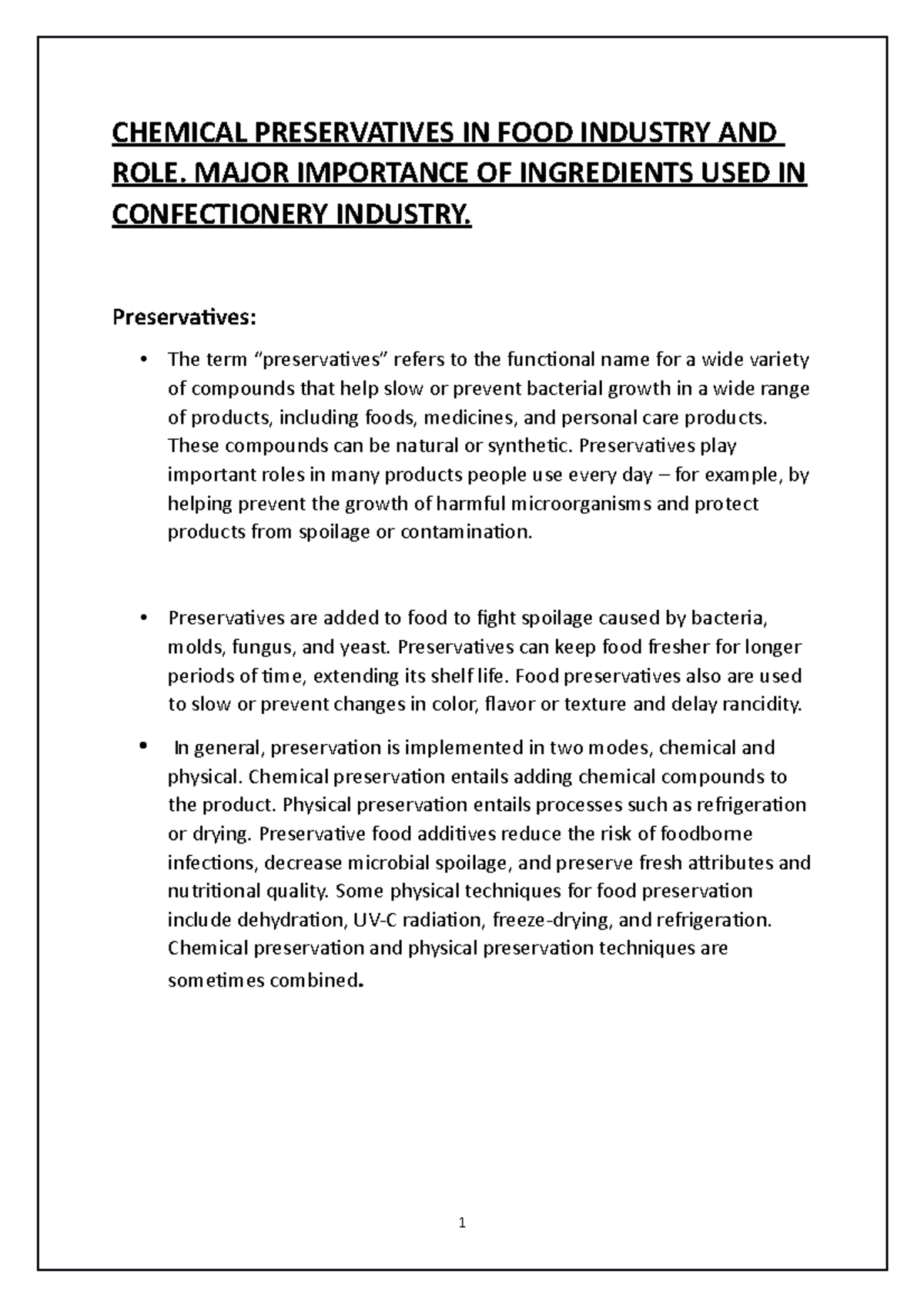 Chemical Preservatives IN FOOD Industry AND ROLE - CHEMICAL ...