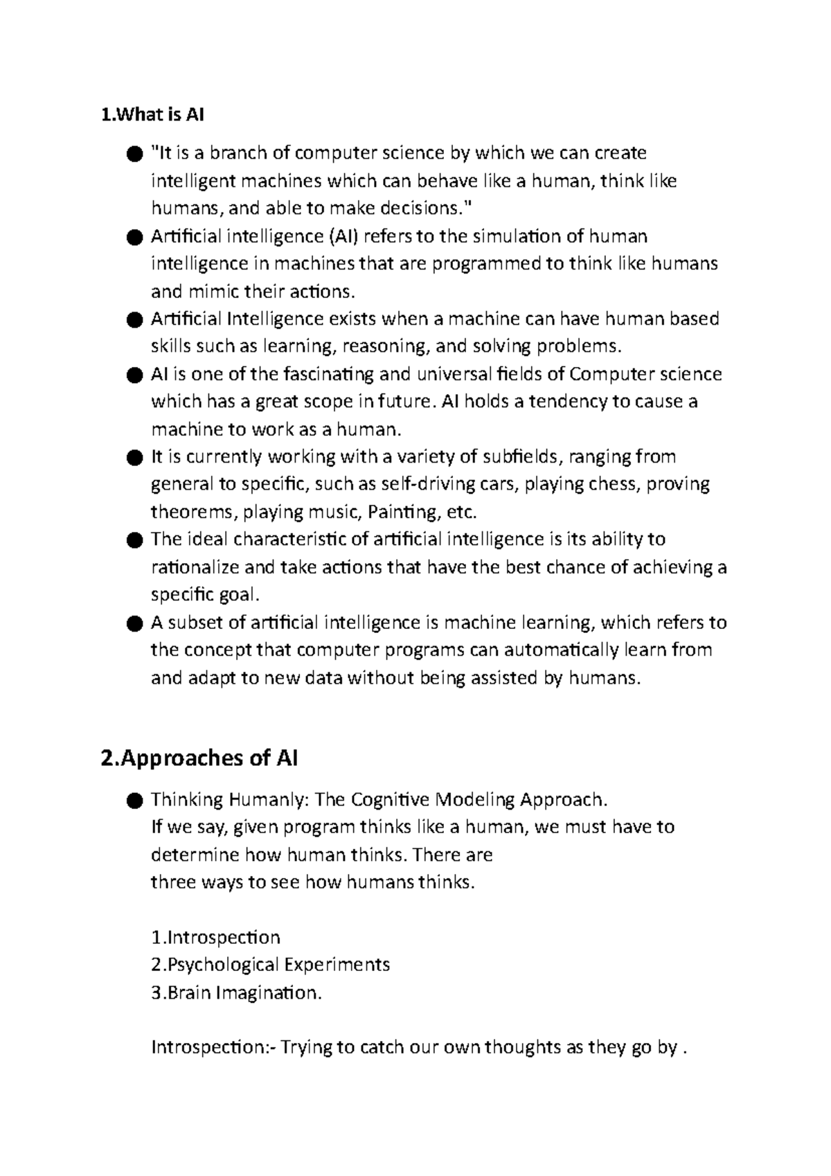 AI notes - 1 is AI is a branch of computer science which we can create ...