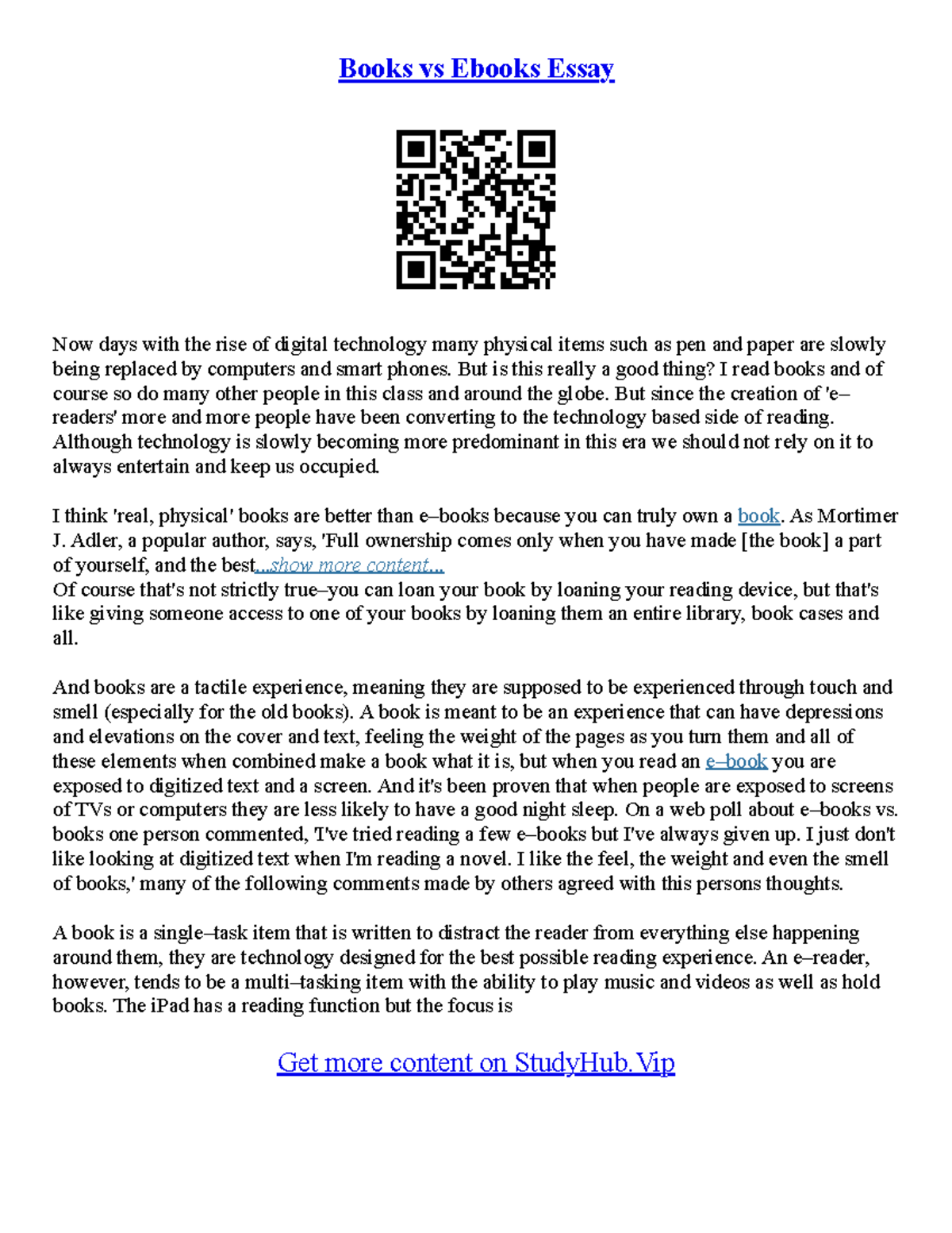 Best Essay Writing Books - Books vs Ebooks Essay Now days with the rise ...