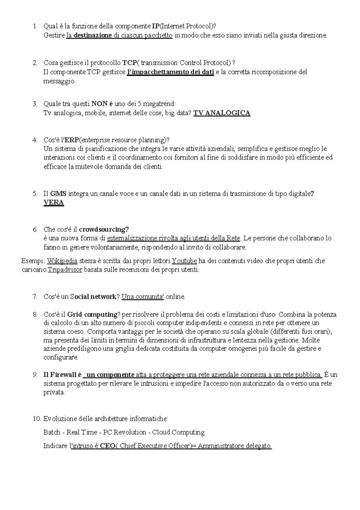 Ict domande esercitazione - Warning: TT: undefined function: 32 Qual è la funzione della ...