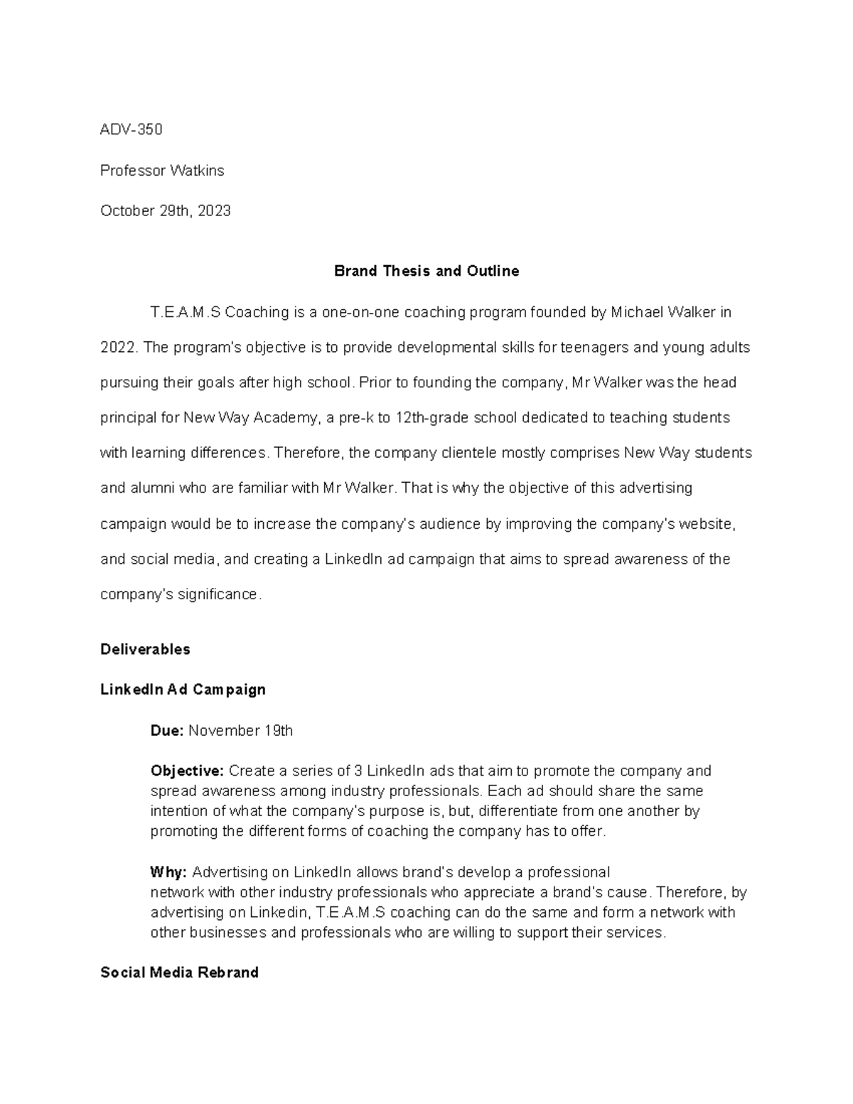 Thesis and Outline - E.A.M Coaching is a one-on-one coaching program ...