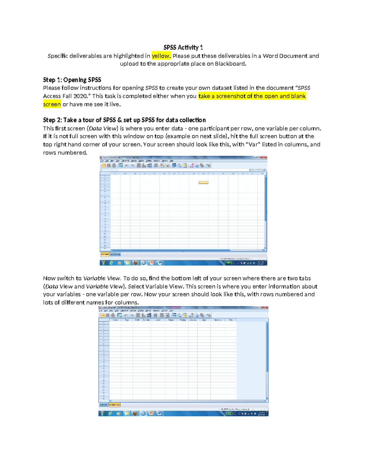 634 SPSS Activity 1 - SPSS Activity 1 Specific deliverables are ...