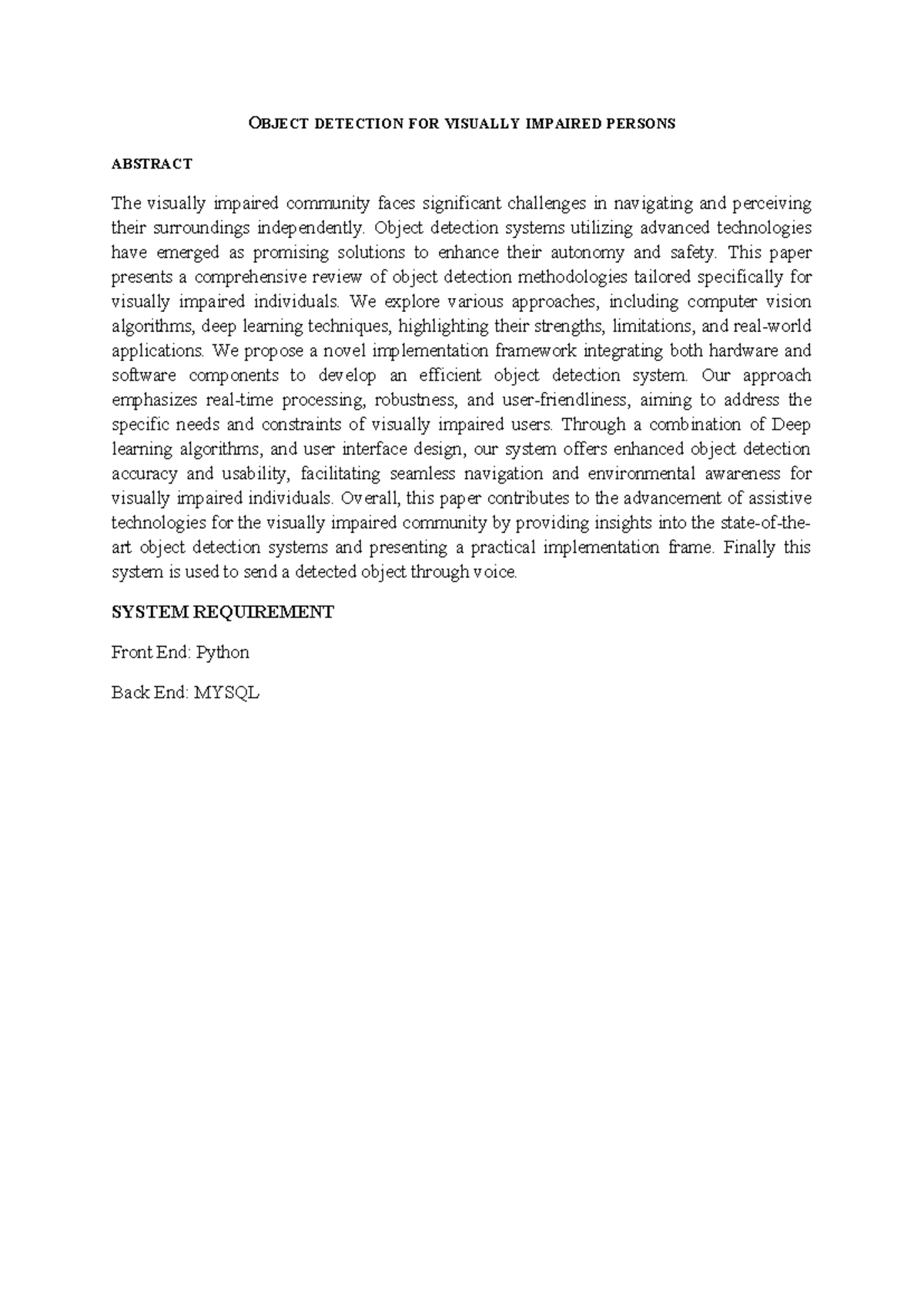 Object detection for visually impaired persons - OBJECT DETECTION FOR ...