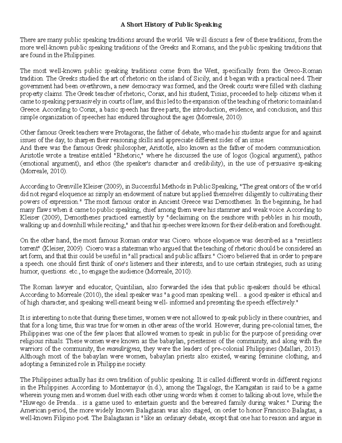 A Short History of Public Speaking - We will discuss a few of these ...