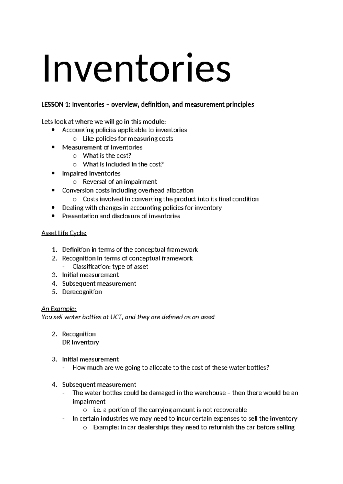 Inventories - Summary Financial Reporting 2 - Inventories LESSON 1 ...