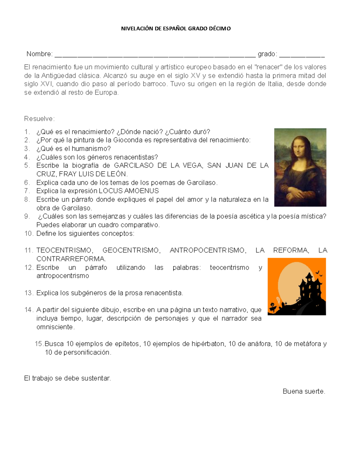 Nivelación DE Español Grado Décimo - NIVELACIÓN DE ESPAÑOL GRADO DÉCIMO ...