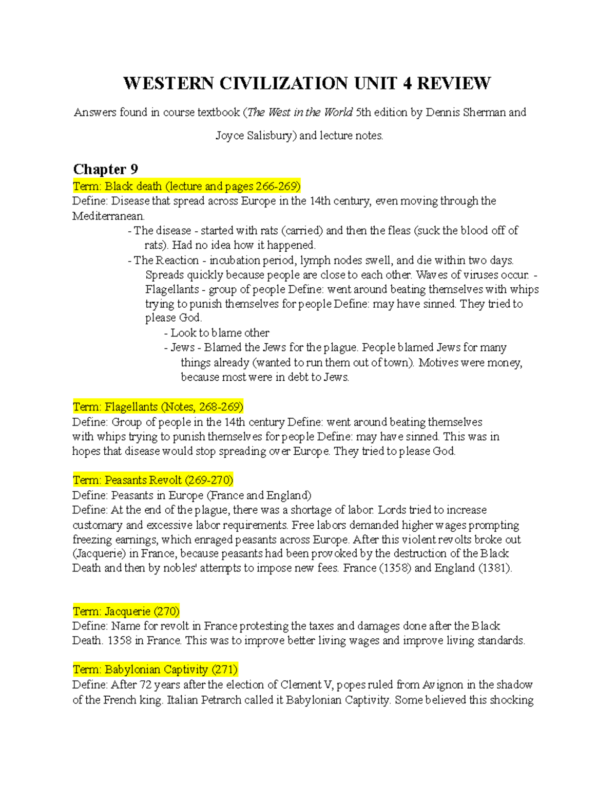 Unit 4 Western Civilization Study Guide Exam Review Test Review ...