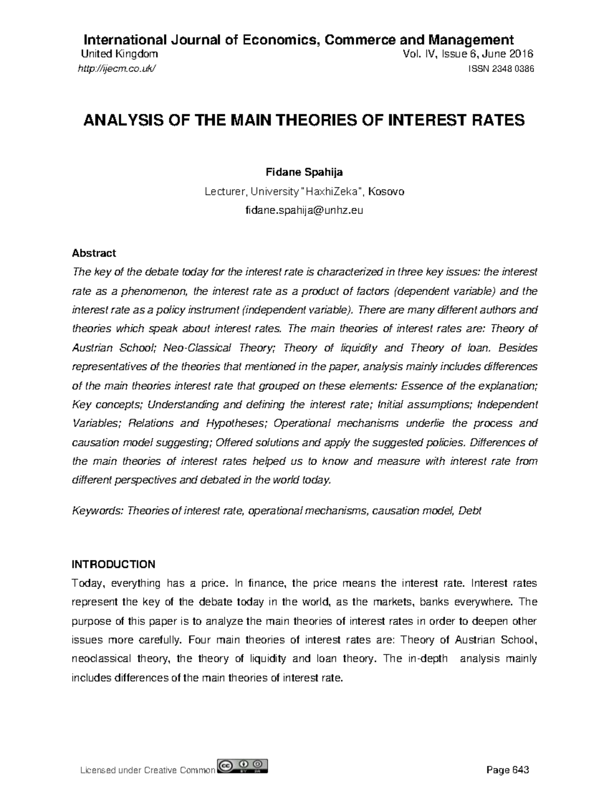 Interest rates analysis - International Journal of Economics, Commerce ...
