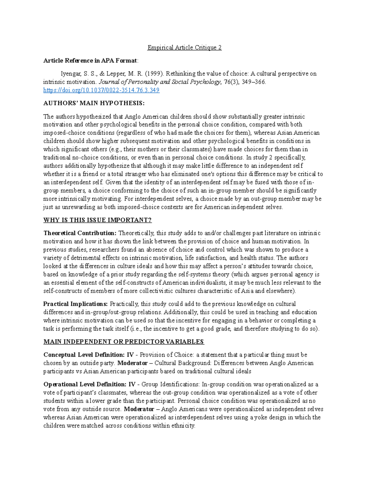 PS370 Article Critique 2 - Empirical Article Critique 2 Article ...