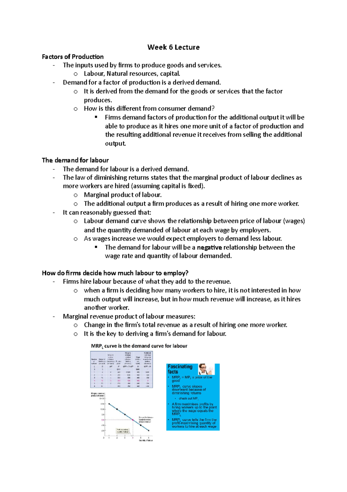 Week 6 Lecture Lecture Notes - Week 6 Lecture Factors of Production ...