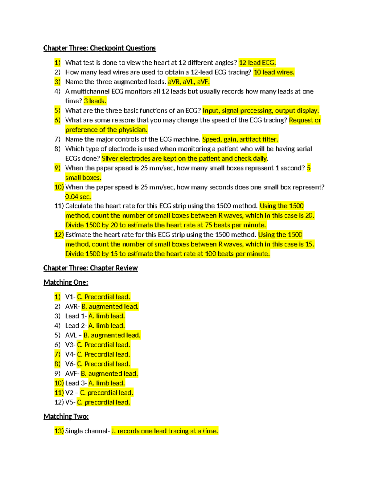 ECG Chapter Three - Chapter Three: Checkpoint Questions 1) What test is ...