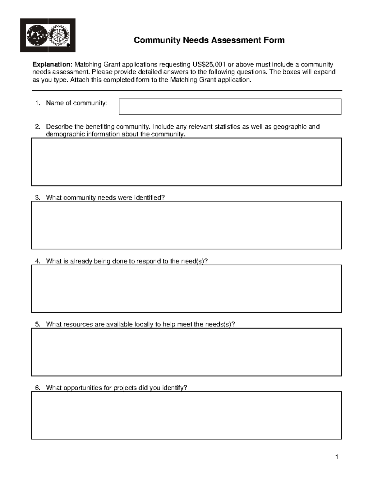 Matchinggrantcnaform - 1 Community Needs Assessment Form Explanation ...