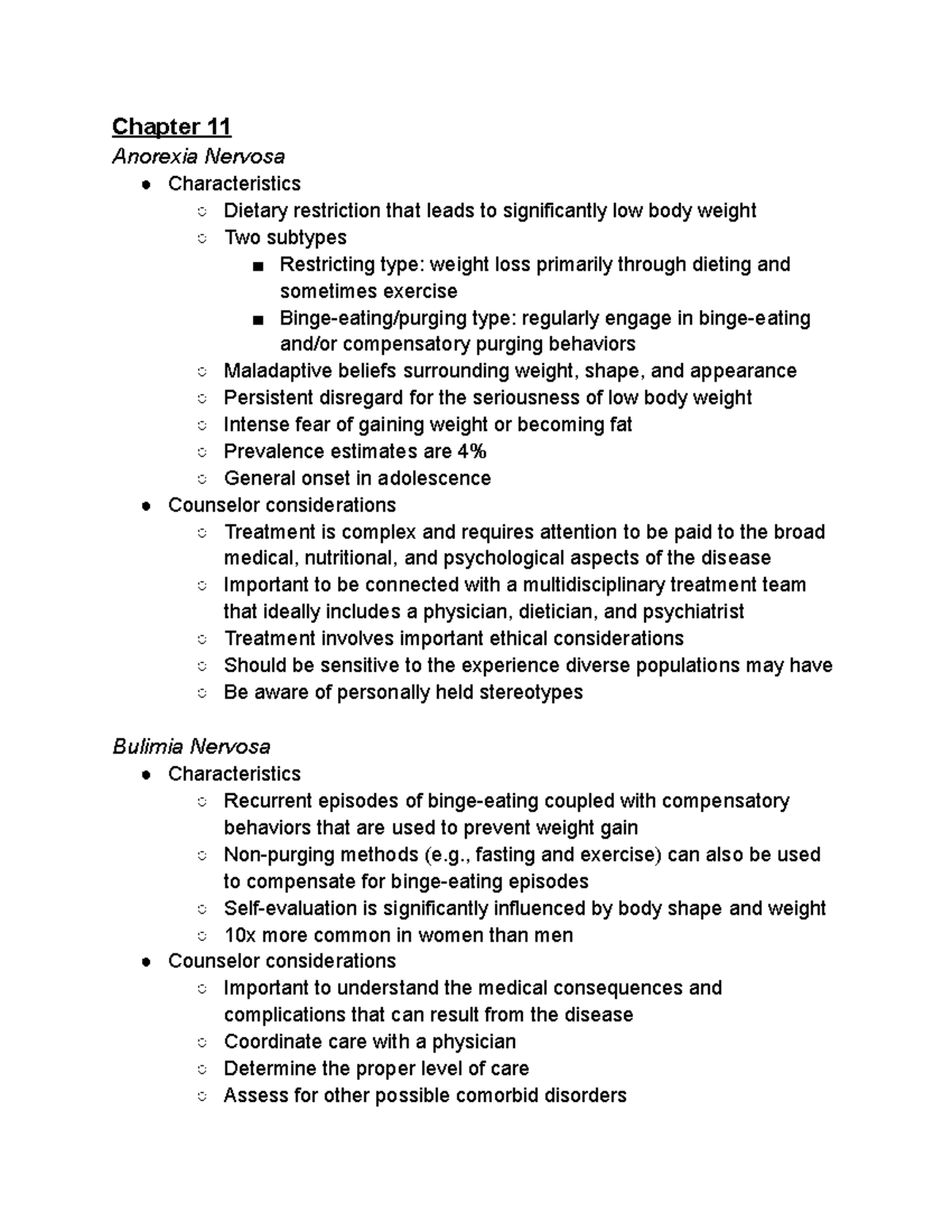 Treatment in Clinical Counseling Ch. 11 - Chapter 11 Anorexia Nervosa ...