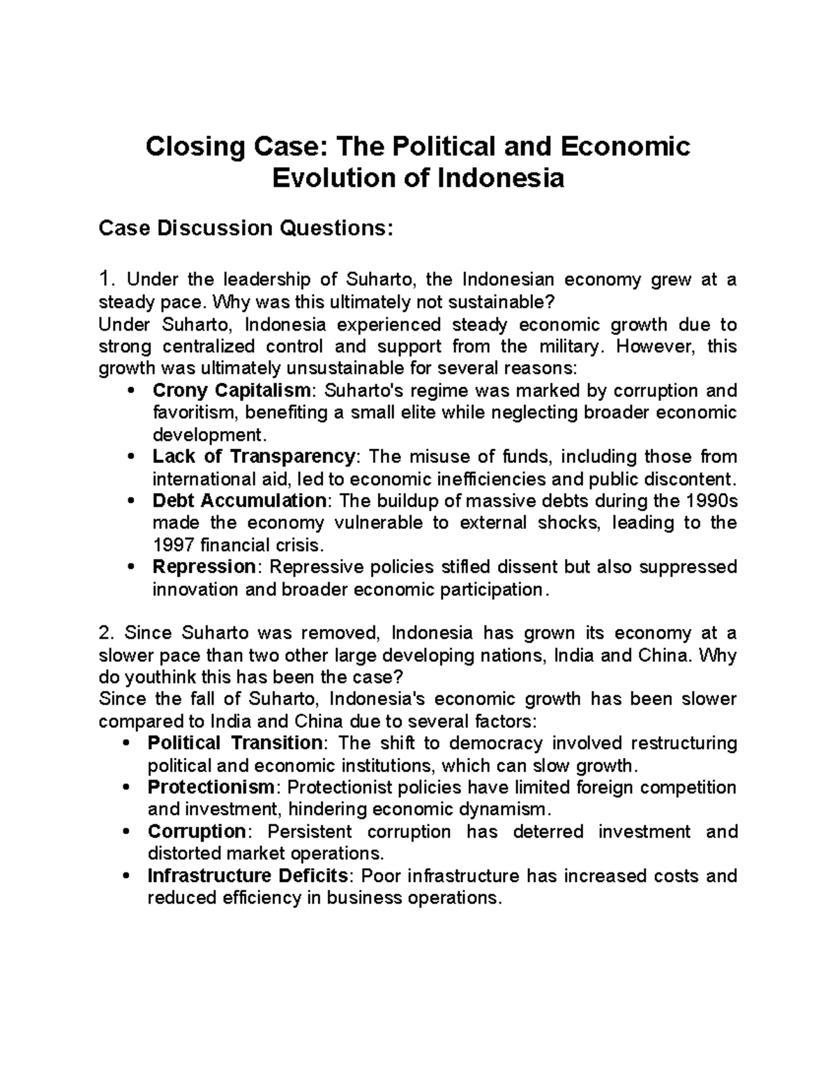 Closing-Case-Chapter 3 - Closing Case: The Political and Economic Evolution of Indonesia Case ...