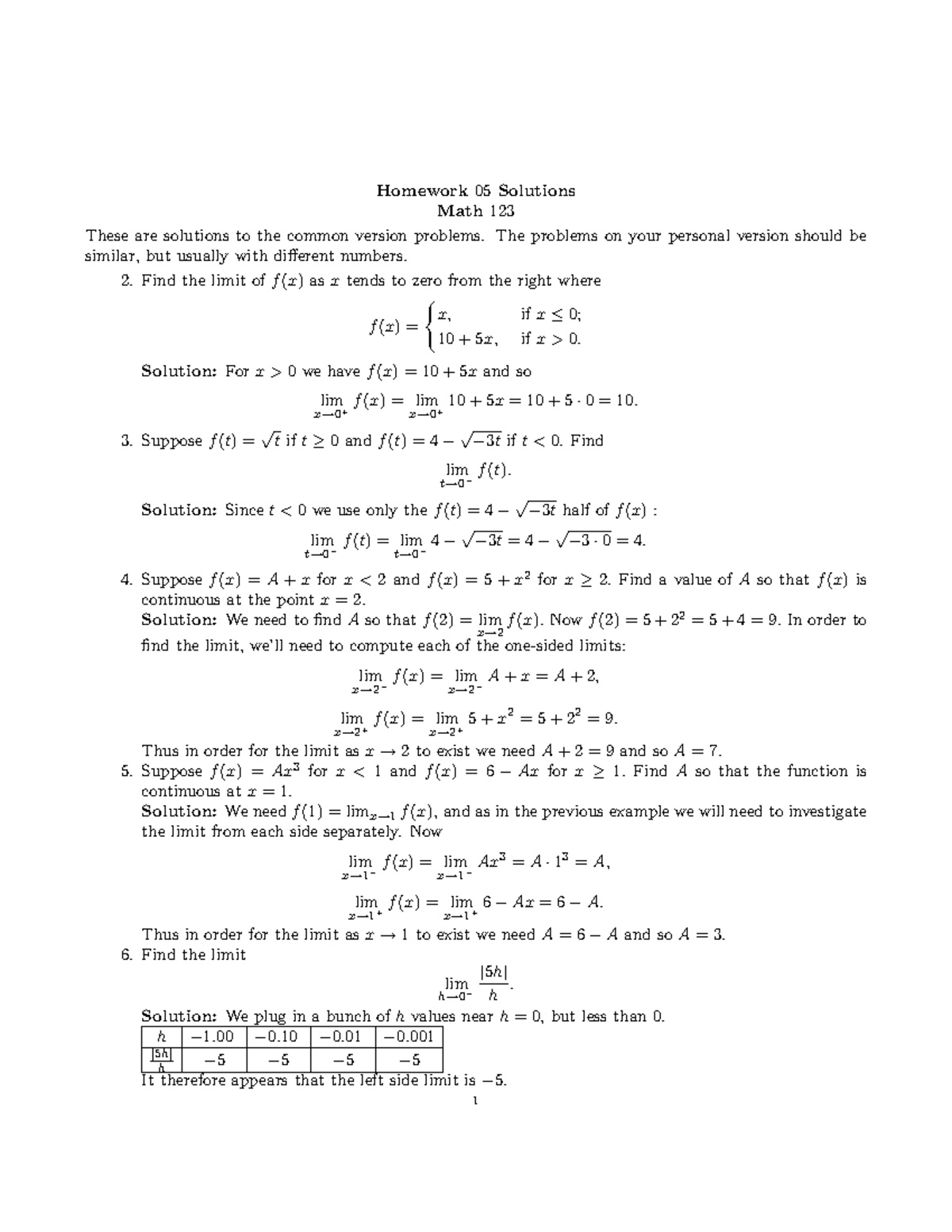 HW05 - homework answers - Homework 05 Solutions Math 123 These are ...