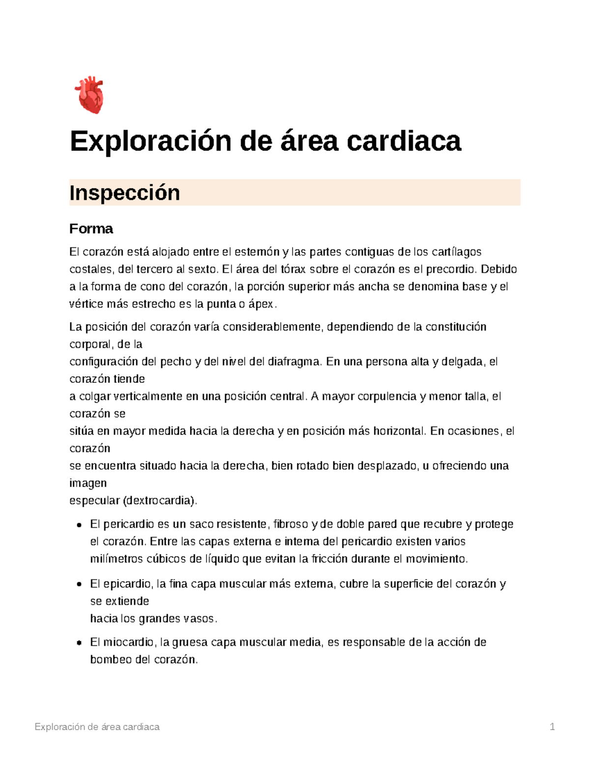 Exploracin de rea cardiaca - h Exploración de área cardiaca Inspección ...