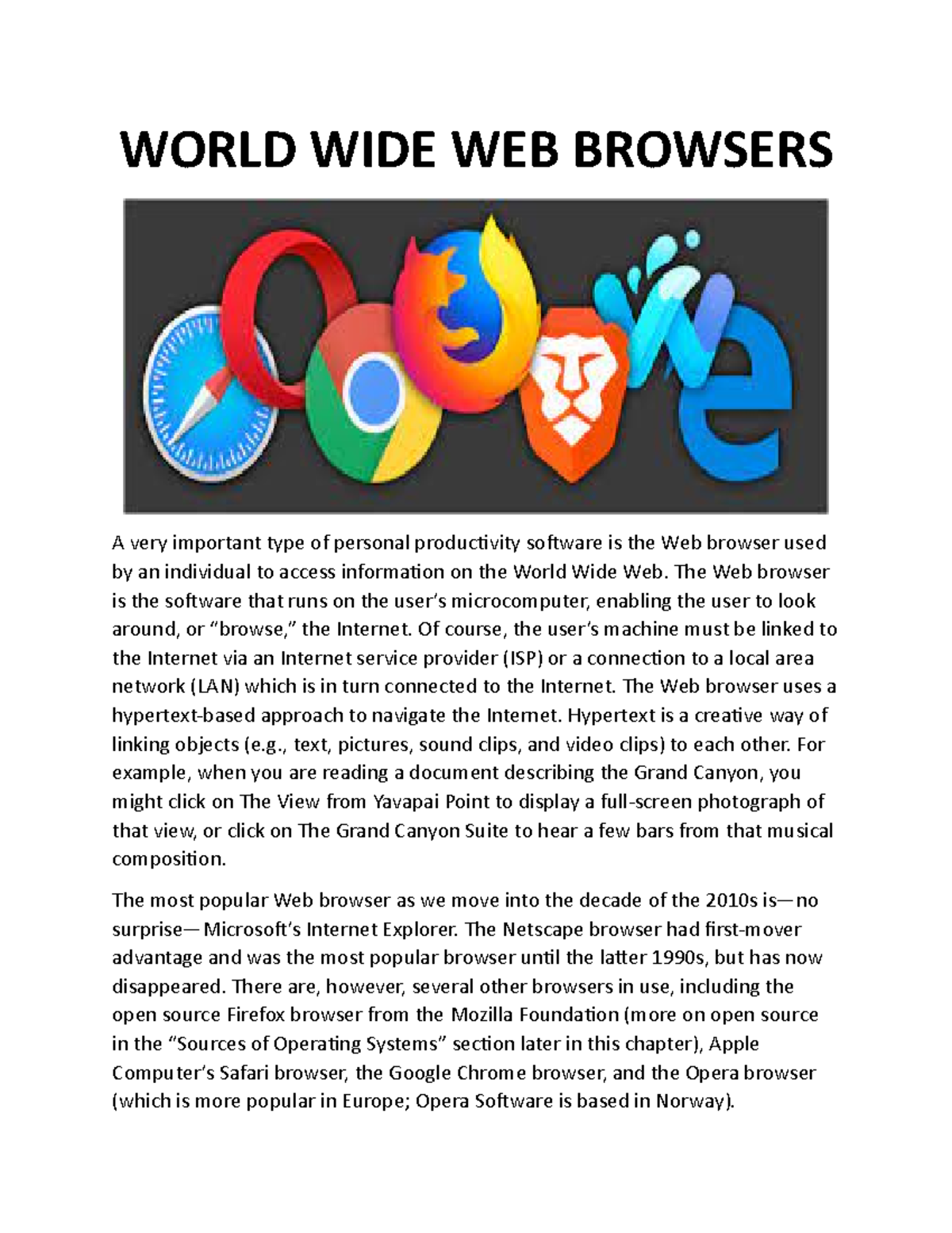 World WIDE WEB Browsers - WORLD WIDE WEB BROWSERS A very important type ...