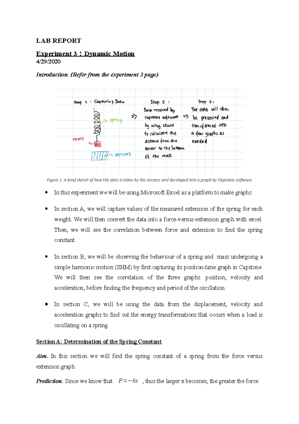 Physics experiment 3 - LAB REPORT Experiment 3 ： Dynamic Motion 4/29 ...