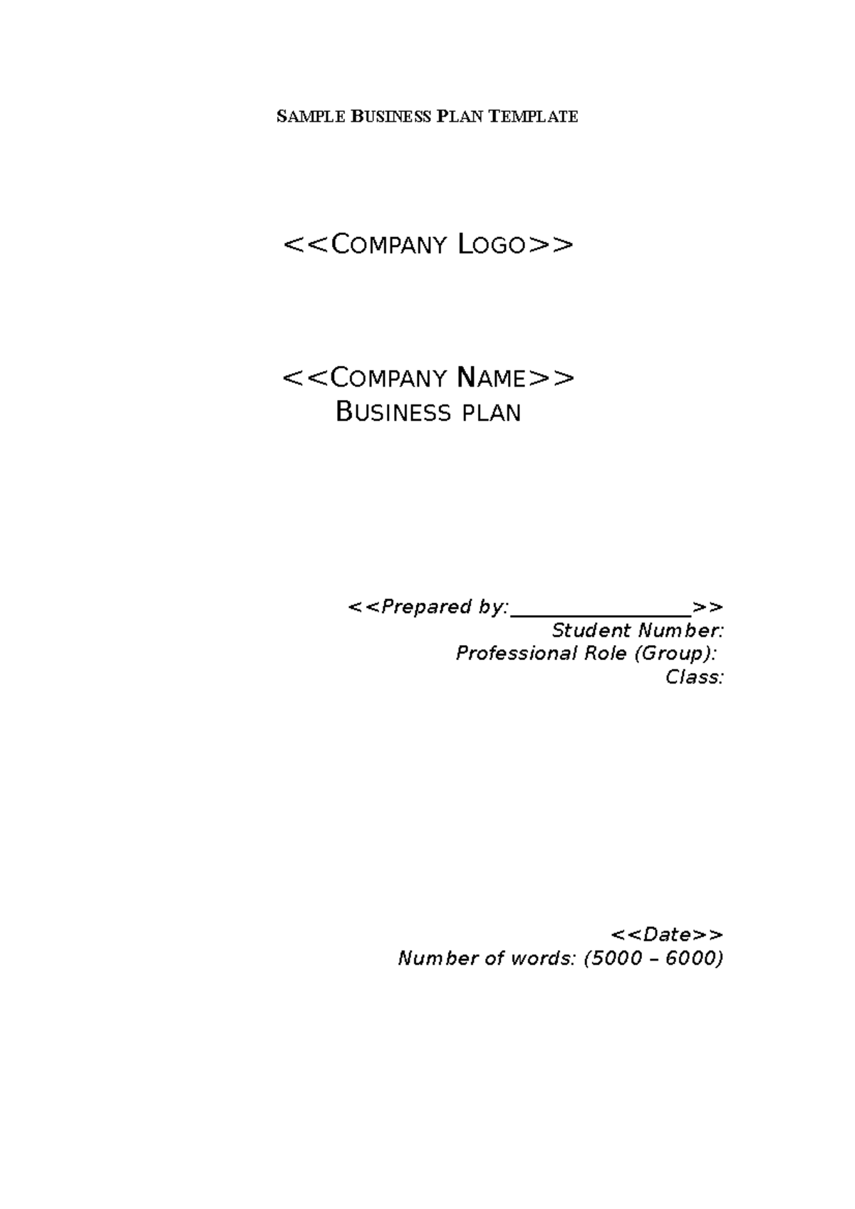 Business Plan Template example entrepreneurial plan - SAMPLE BUSINESS ...