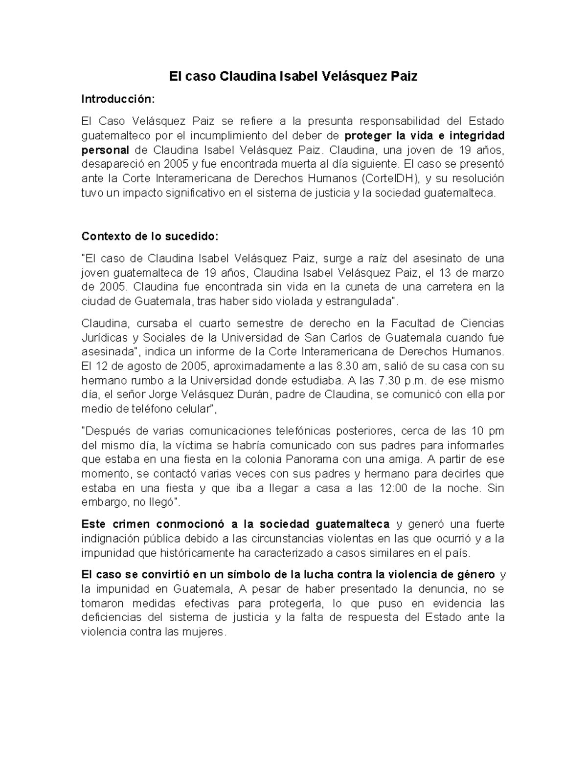 El caso Claudina Isabel Velásquez Paiz - El caso Claudina Isabel ...