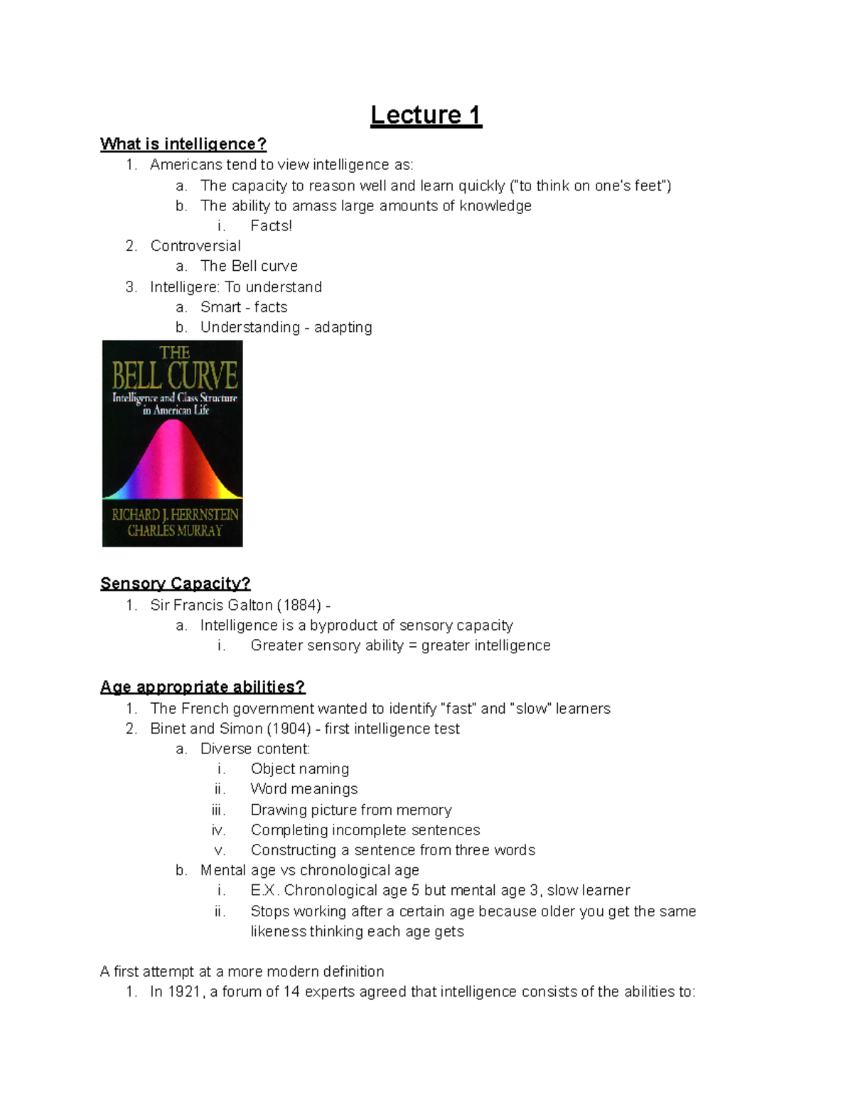 Psych 100, unit 3 - Prof Forbey - Lecture 1 What is intelligence ...