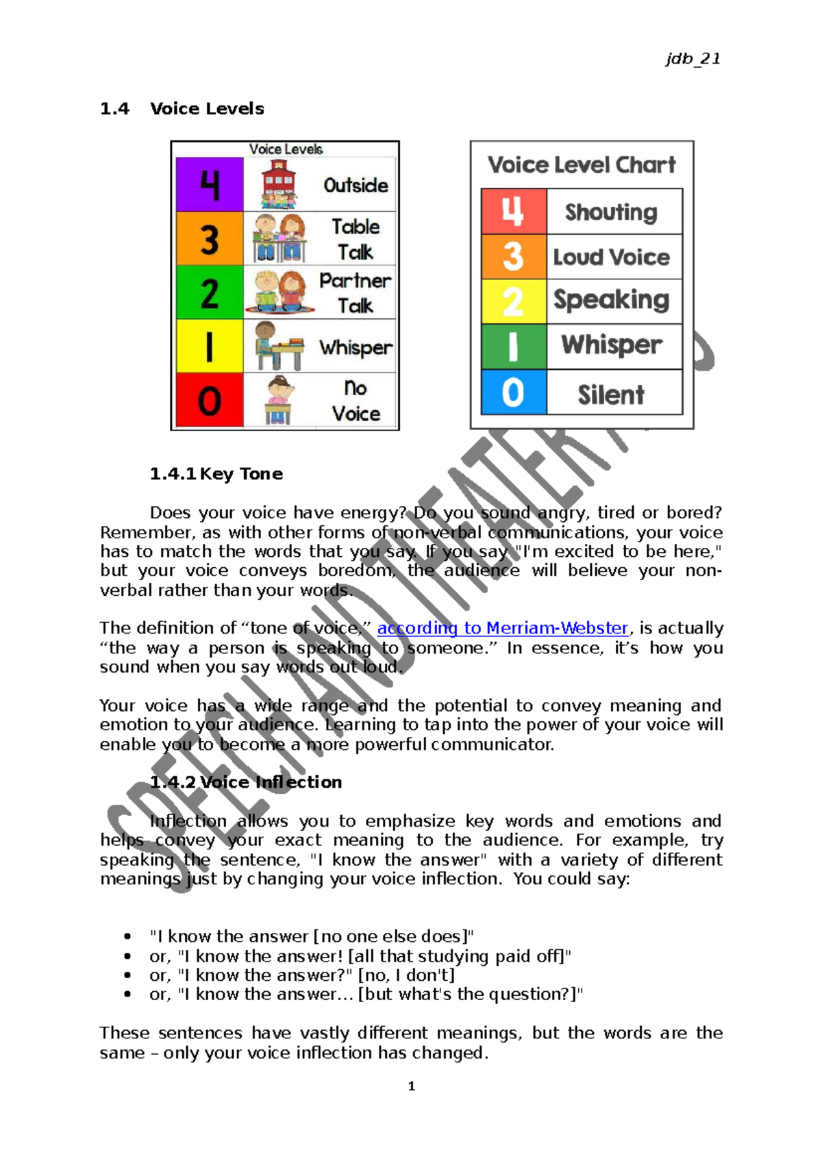 Voice intensity - jdb_ 1 Voice Levels 1.4 Tone Does your voice have ...