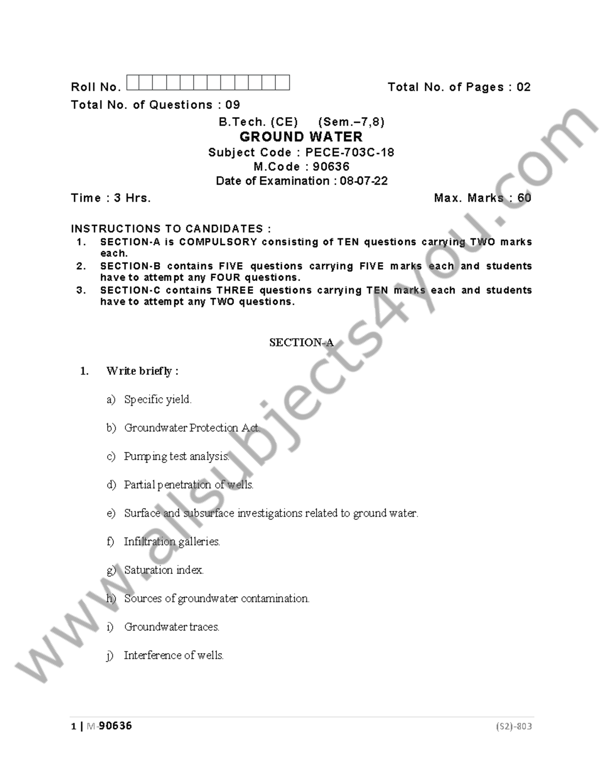90636 PECE 703 C 18 - question paper practice -2023 - 1 | M- 90636 (S2 ...